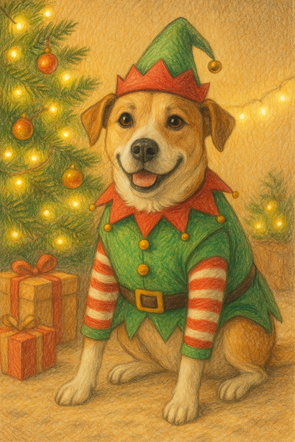 Christmas Elf Pet Portrait | Festive Dog Art – The Family Portrait Companys